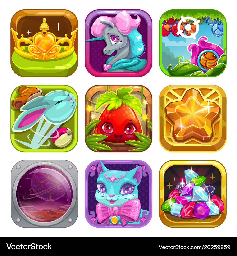 Cute Cartoon App Icons Royalty Free Vector Image