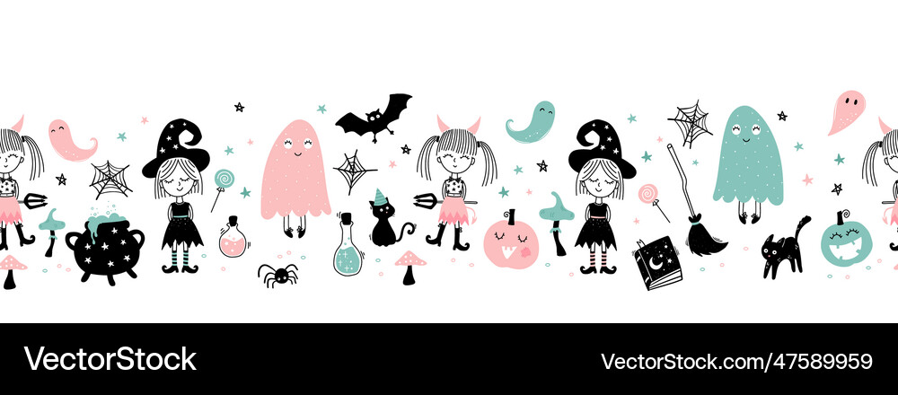 Fun hand drawn halloween seamless pattern Vector Image