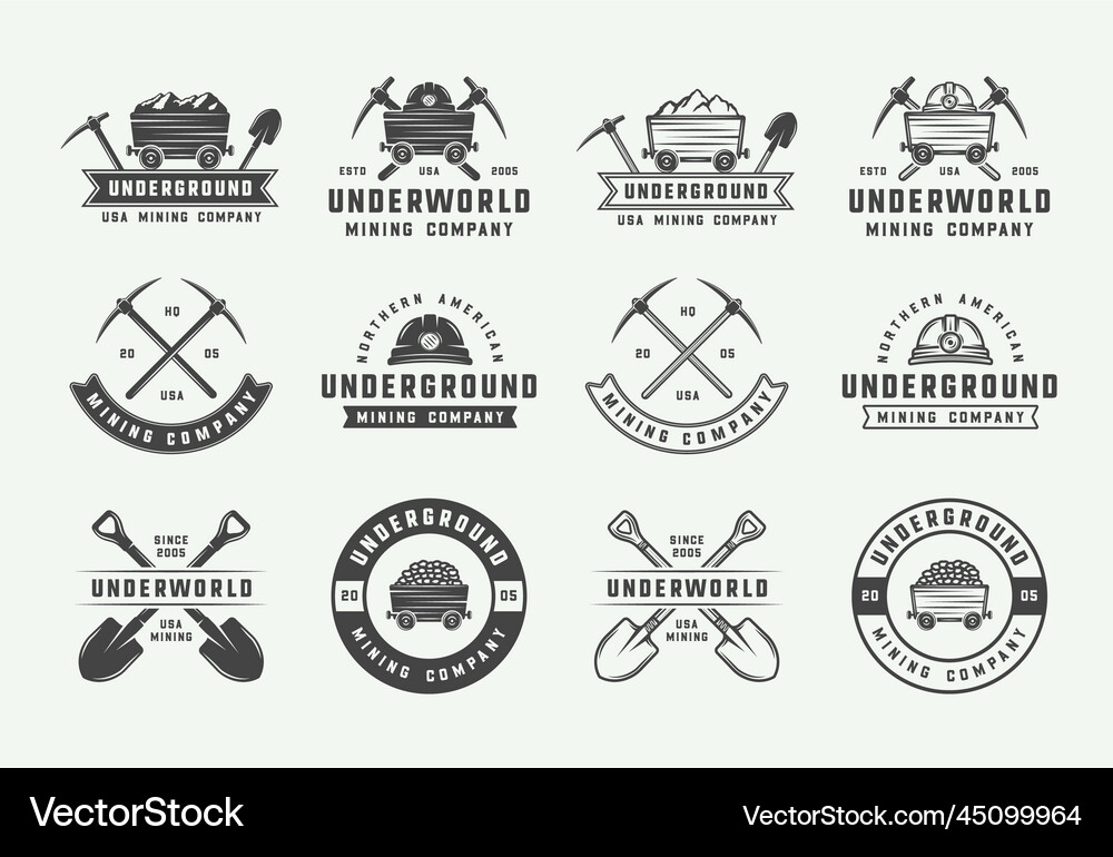 Set of retro mining or construction logos badges Vector Image