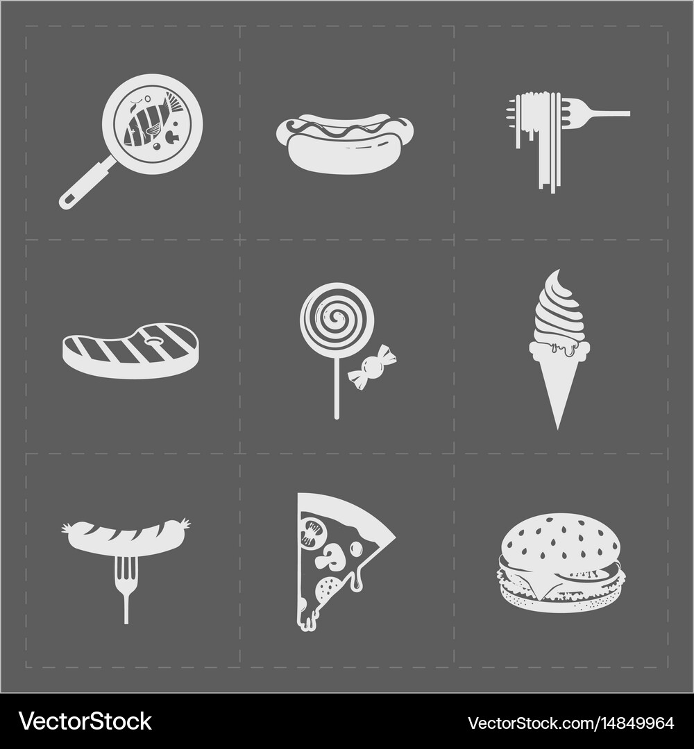 White fast food icon set on grery background Vector Image