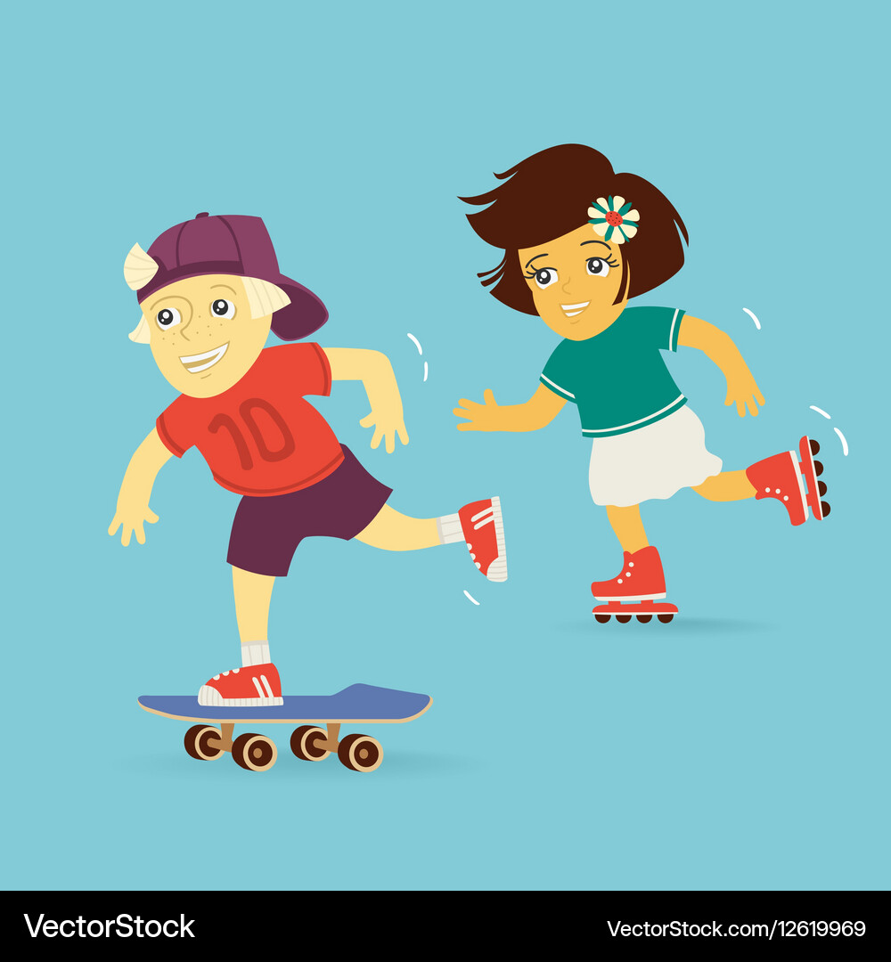 Boy and Girl Rollerblading Royalty Free Vector Image