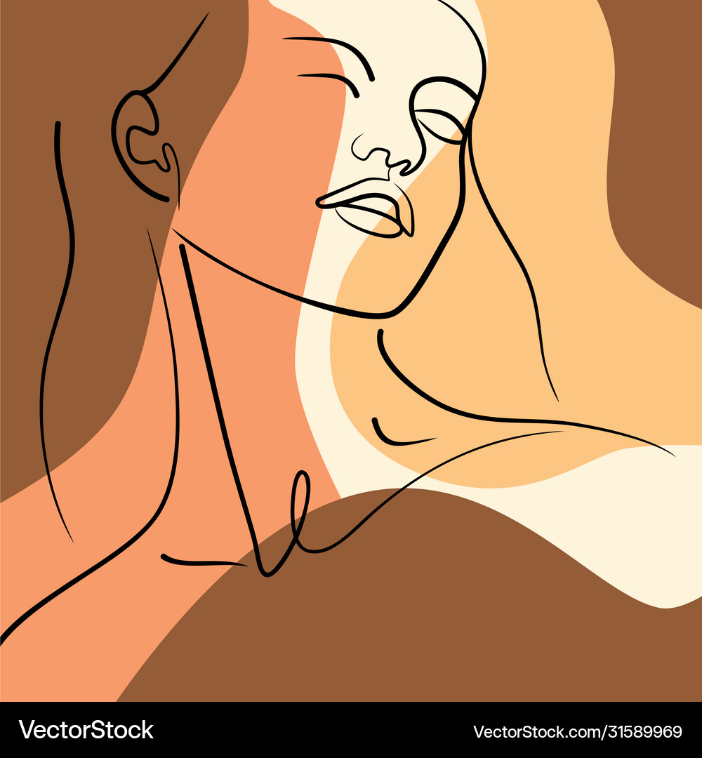 Contour girls face on abstract background Vector Image