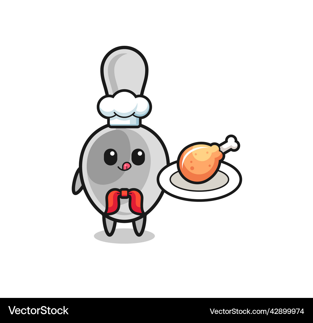Spoon fried chicken chef cartoon character Vector Image