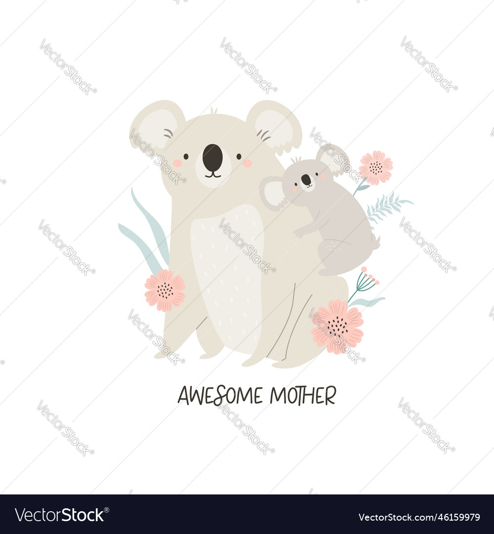Cute young koala and his mom Royalty Free Vector Image