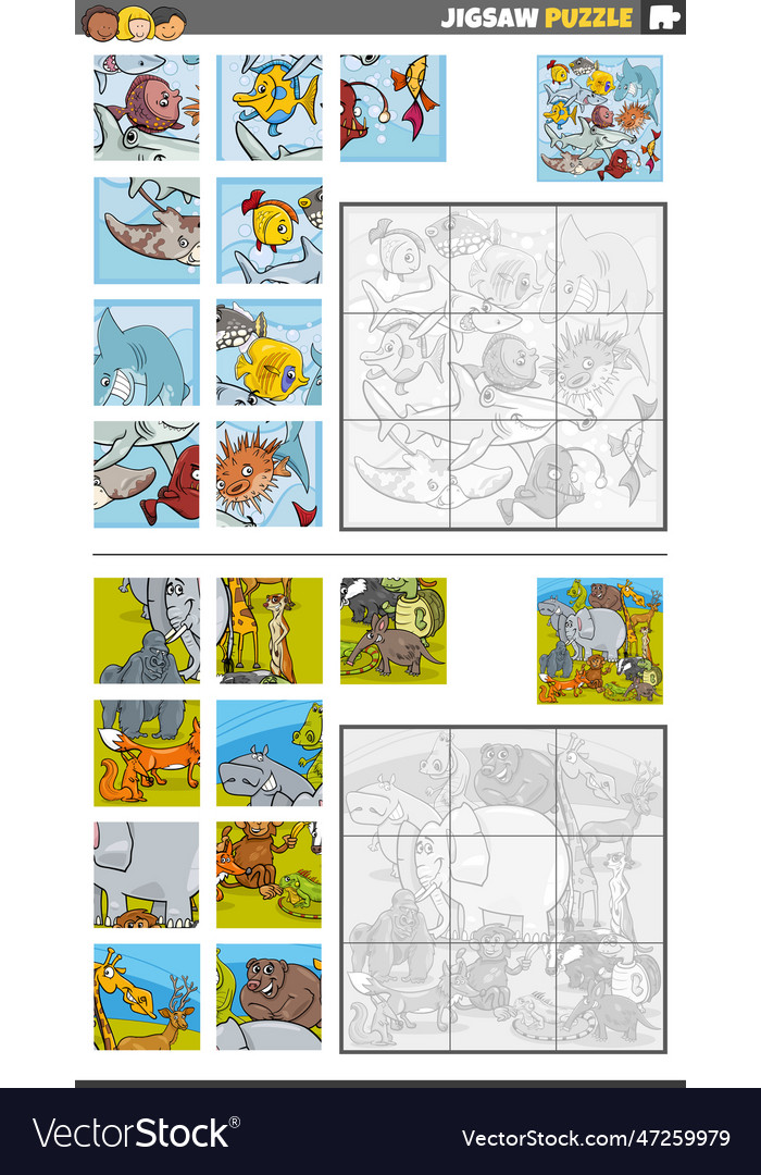 Jigsaw puzzle activities set with cartoon animal Vector Image