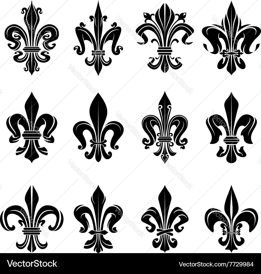 Black medieval royal fleur-de-lis symbols Vector Image