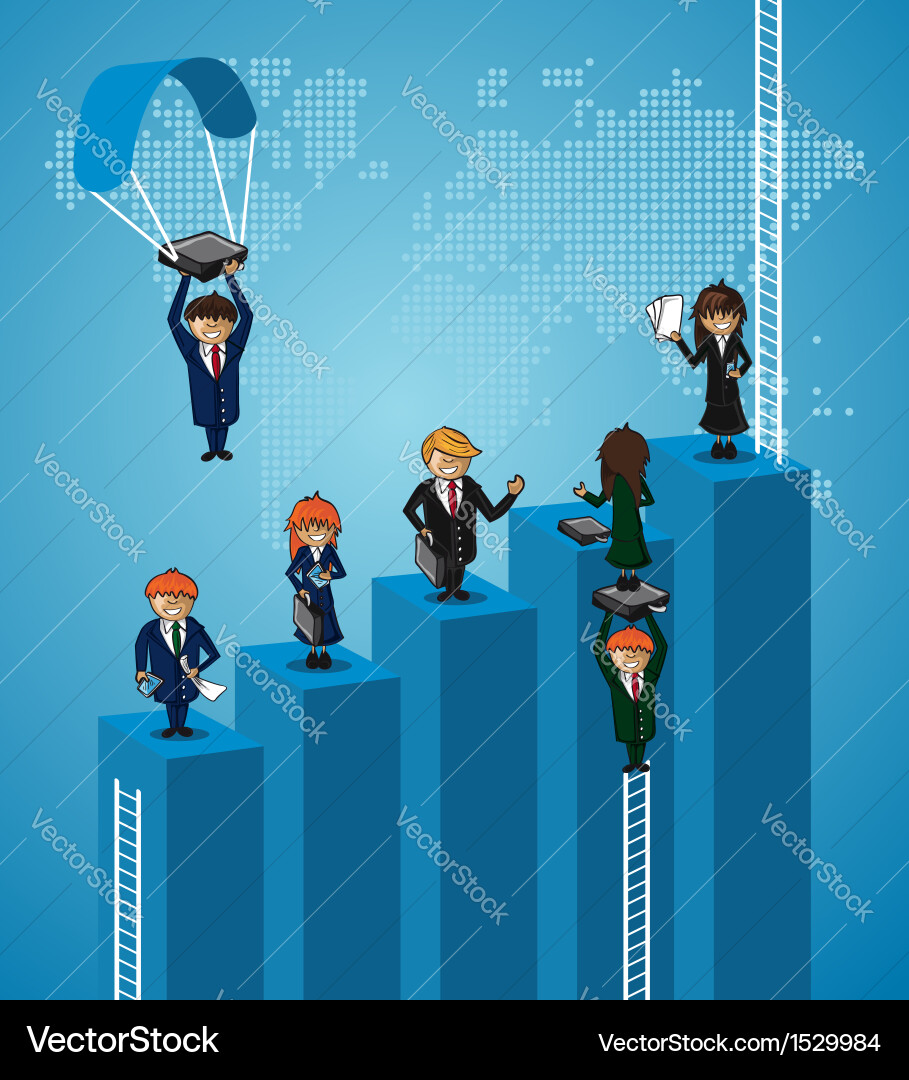 Business world map teamwork steps people Vector Image