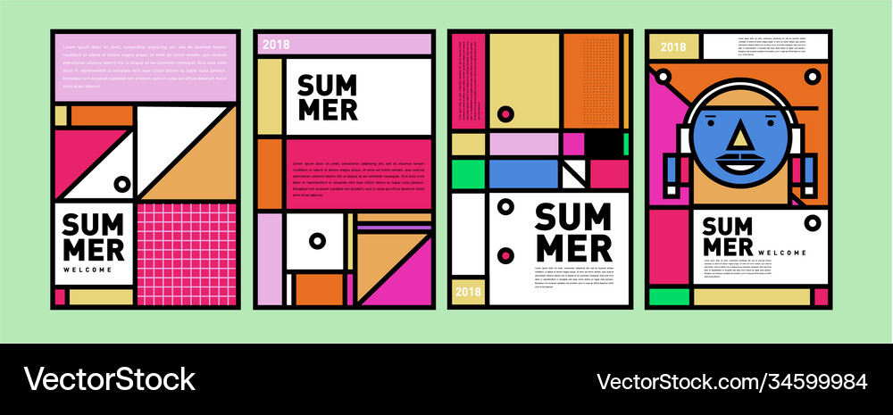 Summer colorful poster design template set Vector Image