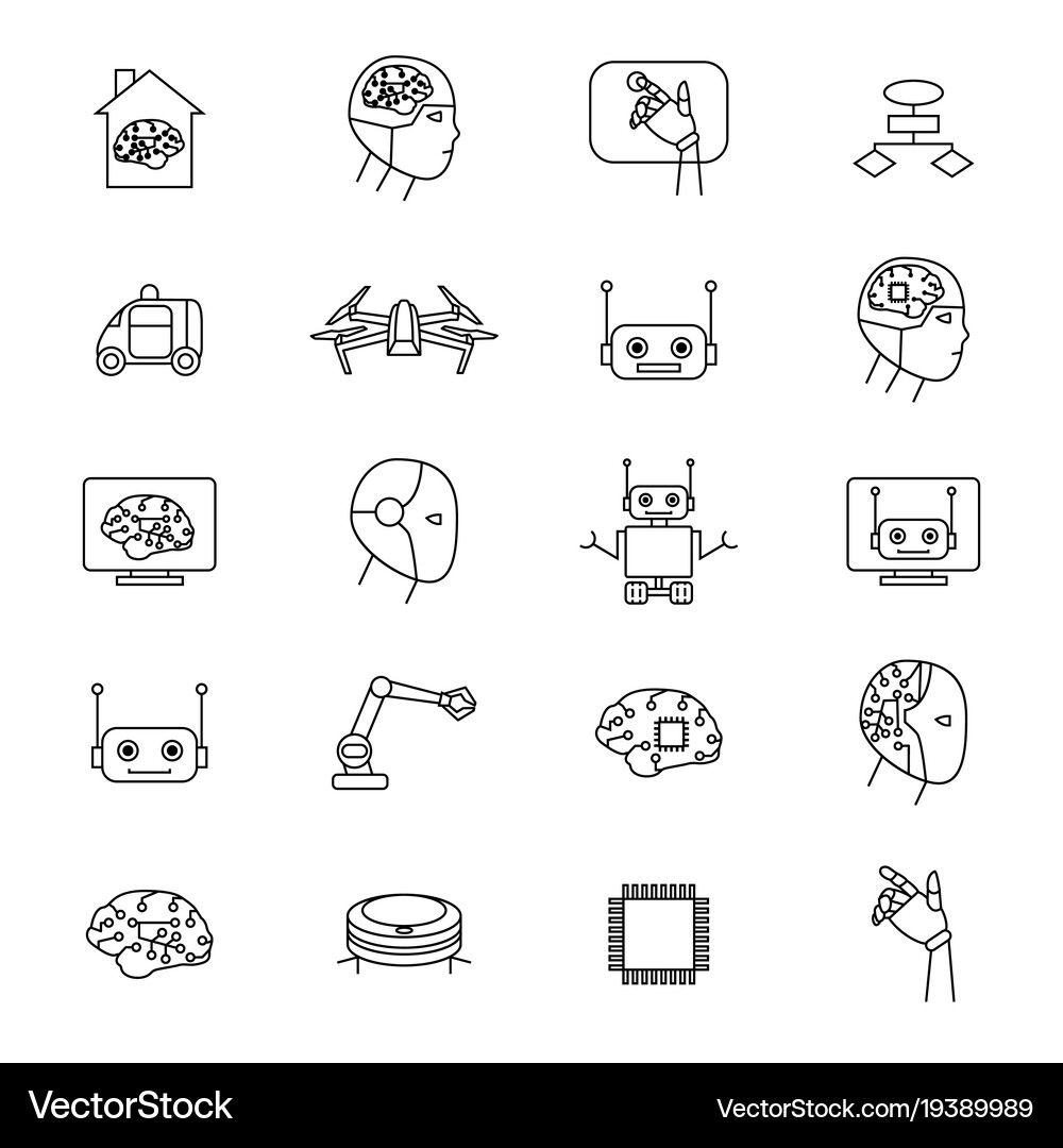 Artificial intelligence signs black thin line icon