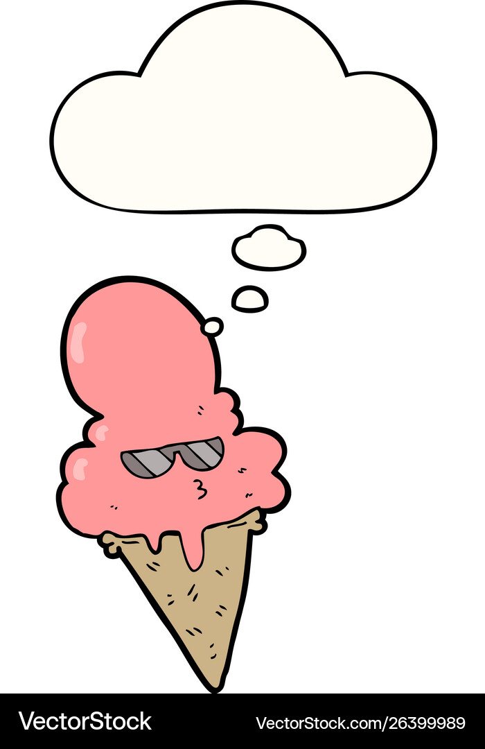 Cartoon cool ice cream and thought bubble Vector Image