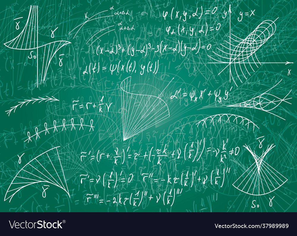 Mathematical formulas drawn hand on a green Vector Image