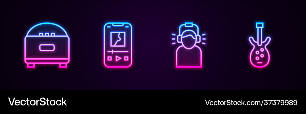 Set line stereo speaker music player man Vector Image