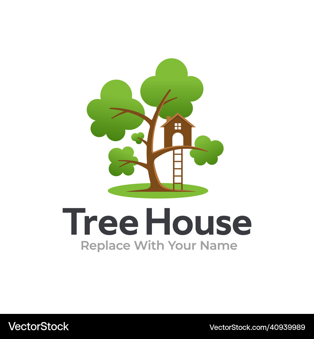 Tree house logo with of a small Royalty Free Vector Image