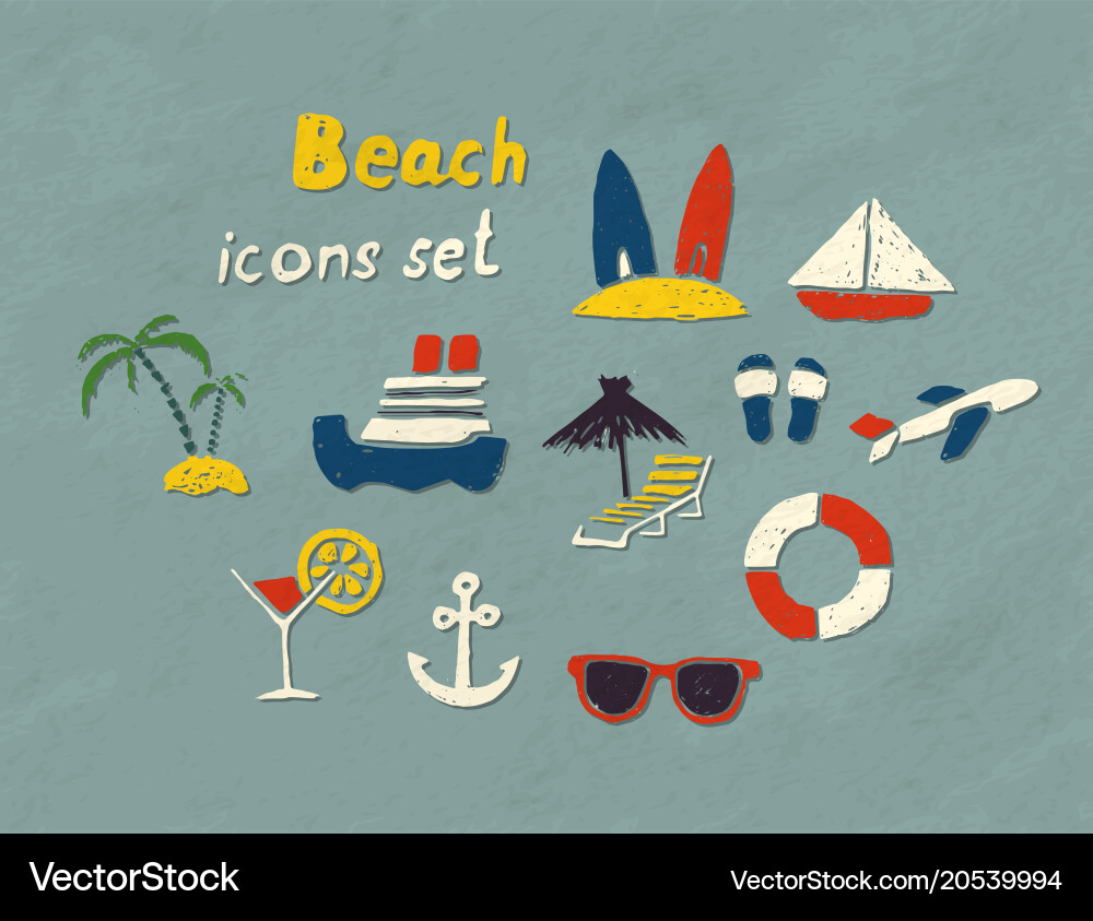 Beach hand drawn icons Royalty Free Vector Image