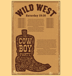 Wild west party poster template with cowboy boot Vector Image