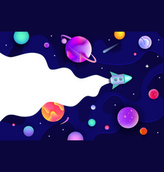 Paper cut out galaxy banner with cartoon planets Vector Image