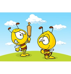 Two bees flying cartoon isolated on white Vector Image