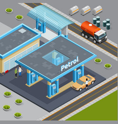 Isometric composition of gas station Royalty Free Vector