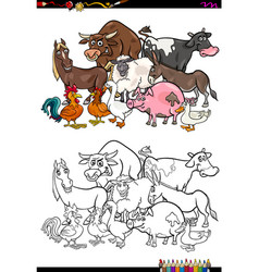 Cartoon farm animals coloring book Royalty Free Vector Image