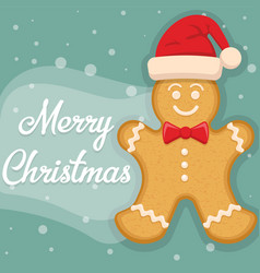 Gingerbread man with santa hat Royalty Free Vector Image