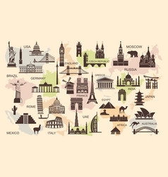 Icons world tourist attractions Royalty Free Vector Image