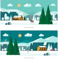 Winter landscape banners snowy village and nature Vector Image