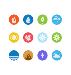 Round icon set fire water earth and air Royalty Free Vector