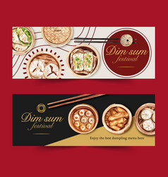 Dim sum banner design with dumpling steamed bun Vector Image