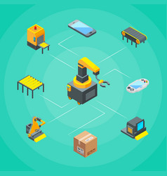 Isometric conveyor elements infographics Vector Image