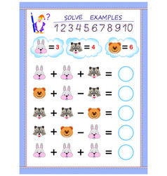 Math education for children solve examples count Vector Image
