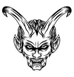Devil with long horns and scare face Royalty Free Vector