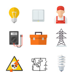 Electrician icon flat cartoon set Royalty Free Vector Image