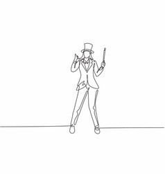 Single continuous line drawing female magician Vector Image