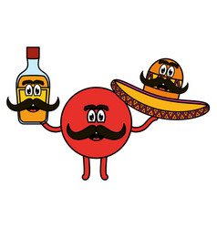 Mexican emoji with hat and tequila bottle Vector Image