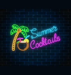 Neon summer cocktails bar sign glowing gas Vector Image