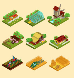Isometric farm landscape village with various Vector Image
