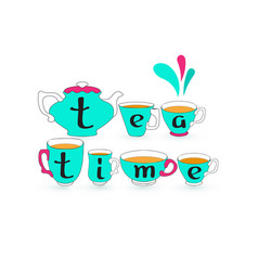 Tea time card with cup and teapot Royalty Free Vector Image