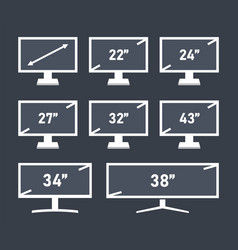 Screen display set different diagonal sizes Vector Image