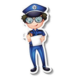 Sticker design with a policeman cartoon character Vector Image