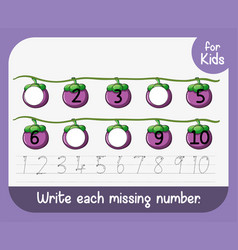 Write each missing number worksheet Royalty Free Vector