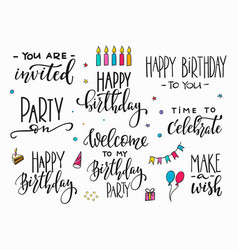 Happy birthday party lettering typography set Vector Image