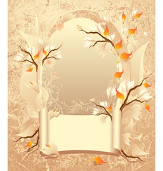 Autumn girl with a scroll on grunge background Vector Image