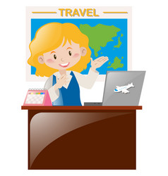 Travel agency working at desk Royalty Free Vector Image