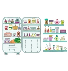 Doodle refrigerator with food drawn by hand Vector Image