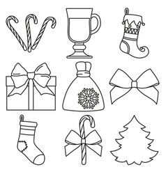 Line art black and white 9 christmas elements set Vector Image