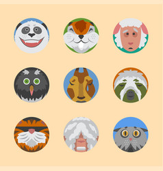 Cute animals emotions icons isolated fun set face Vector Image