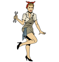 Vintage colorful pin up mechanic girl Royalty Free Vector