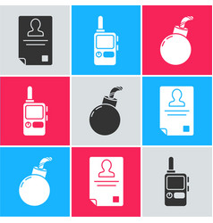 Set identification badge walkie talkie head Vector Image