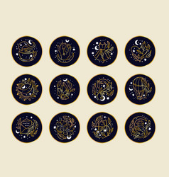 Celestial magic gold icon set logo Royalty Free Vector Image
