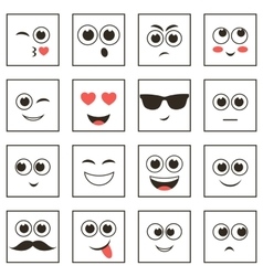 Emotional square colorful faces icon set Vector Image